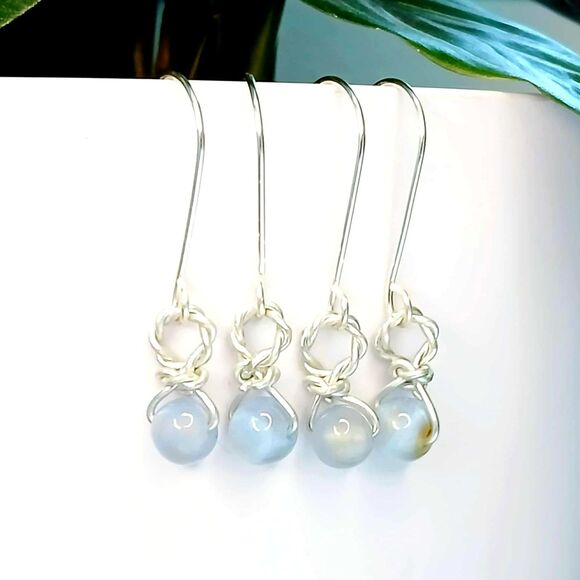 Handmade | Jewelry | Dainty Blue Lace Agate Crystal Earrings Minimalist ...